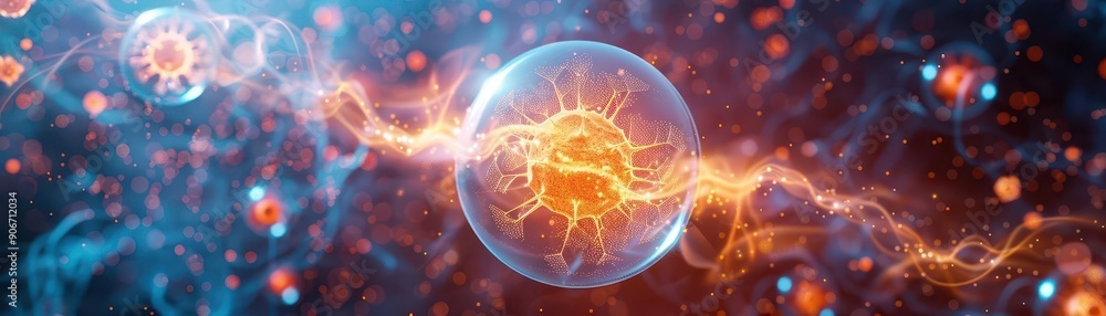 Electrons moving around nucleus, electron cloud, front view, electrical ...