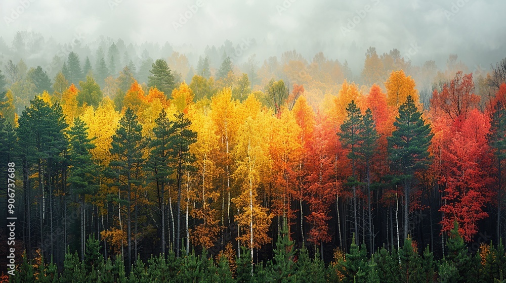Captivating photograph of a forest transitioning from lush summer green ...