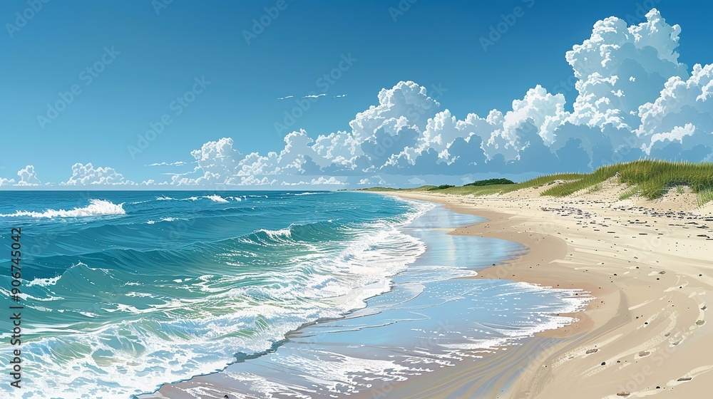Stunning photograph of a beach with clear skies and gentle waves ...