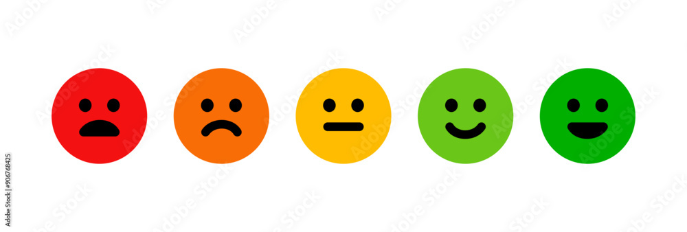 Sad, neutral, satisfied, happy emoji set. Emotion levels on scale ...