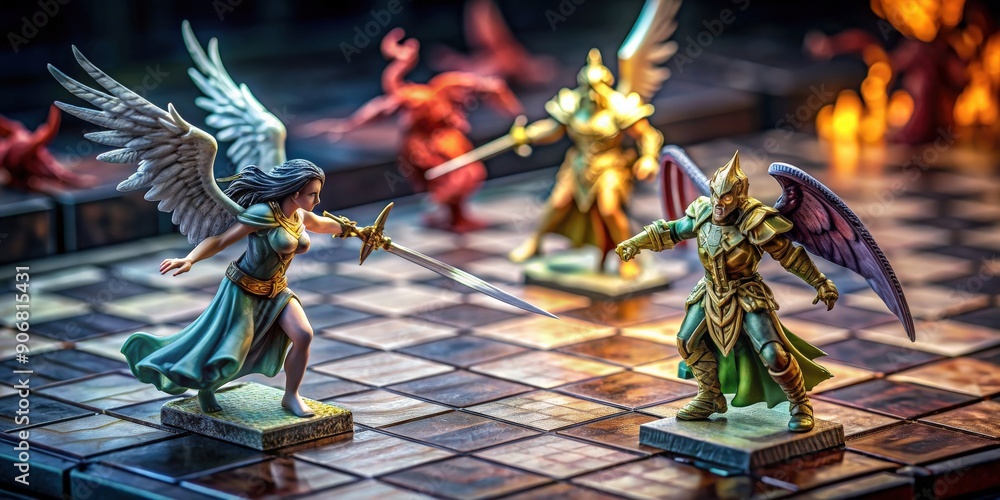 Isometric stock photo of demon and angel statues battling with swords ...