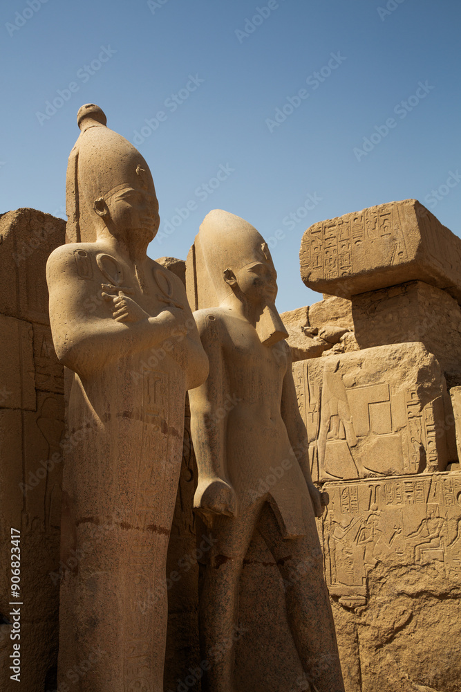 Statue of Thutmose III on left and Amenhotep II, 8th Pylon, Karnak ...