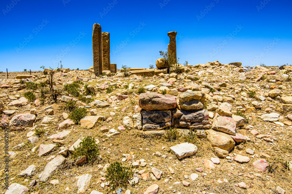 The columns of a ruined structure at the Pre-Aksumite settlement of ...