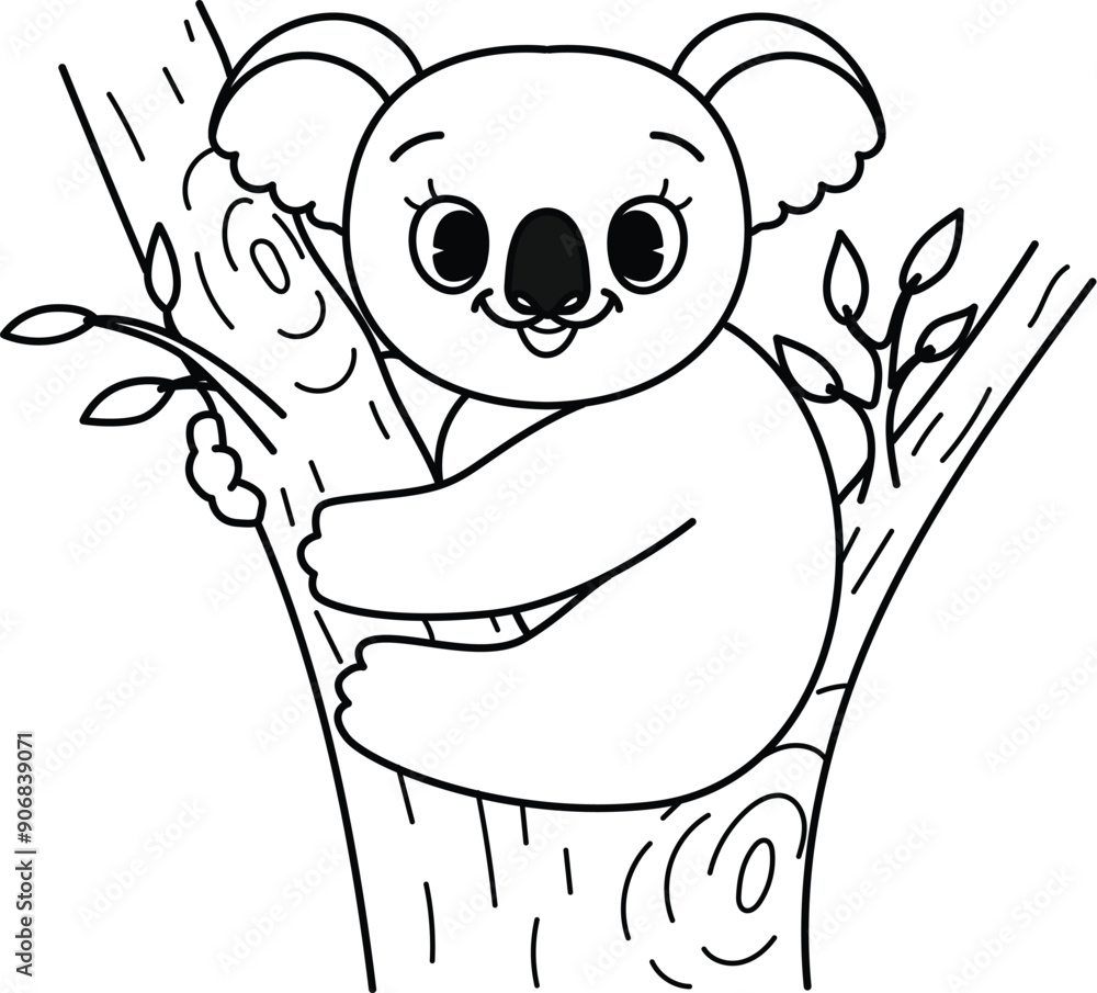 Bold line drawing cute baby Koala with editable strokes for coloring ...