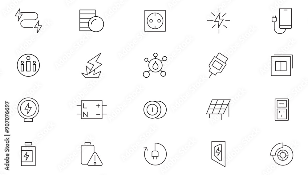 Charging line icon set. Renewable, environmental, charge, battery ...