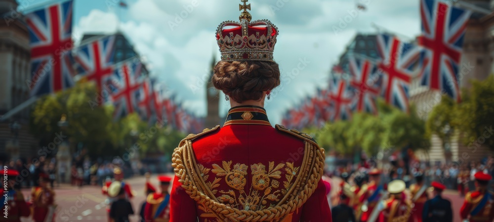 Royal Parade Participant. A regal figure in a richly decorated uniform ...