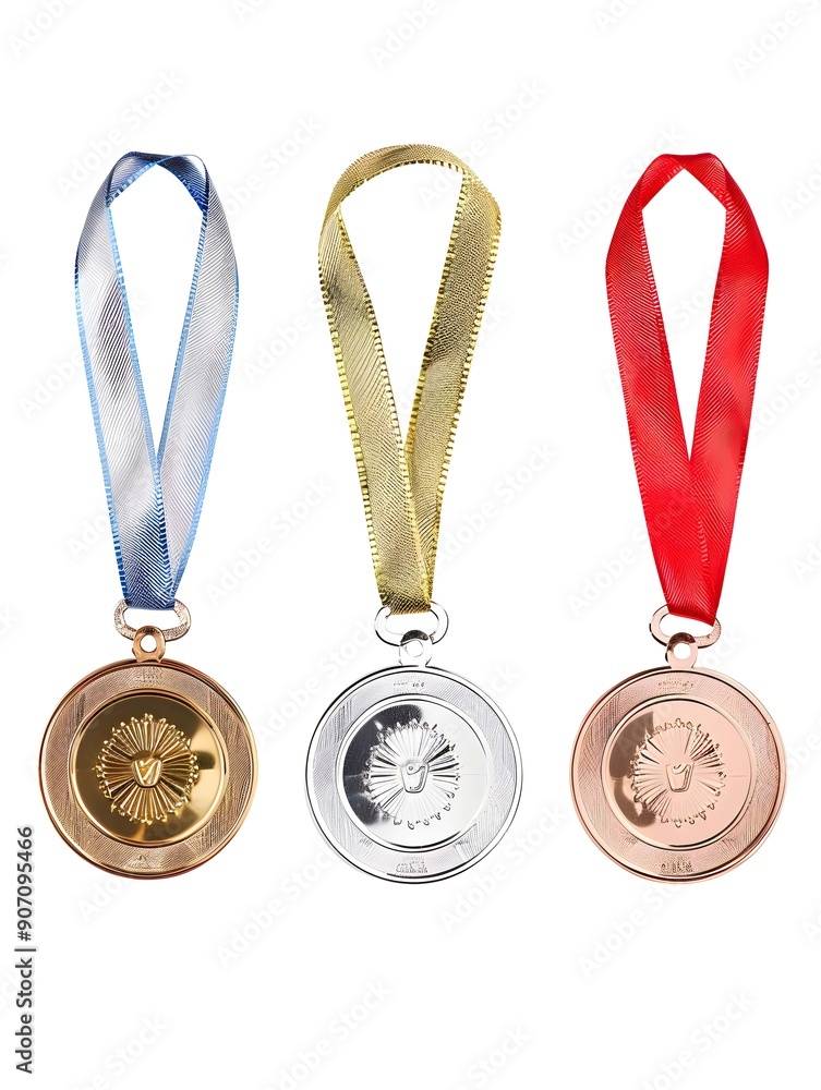 Gold, silver and bronze medals, sport athlete winners award with ...