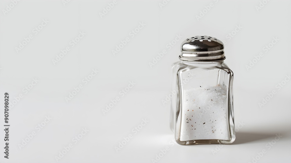 Salt shaker alone on a white background, used as a sodium container for ...