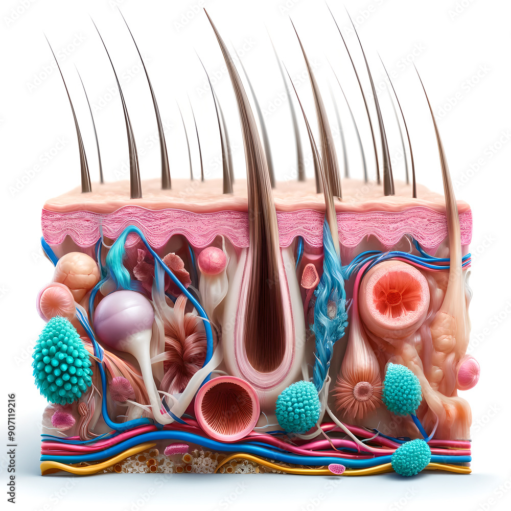 Comprehensive Diagram of Human Skin Anatomy: Layers, Hair Follicles ...