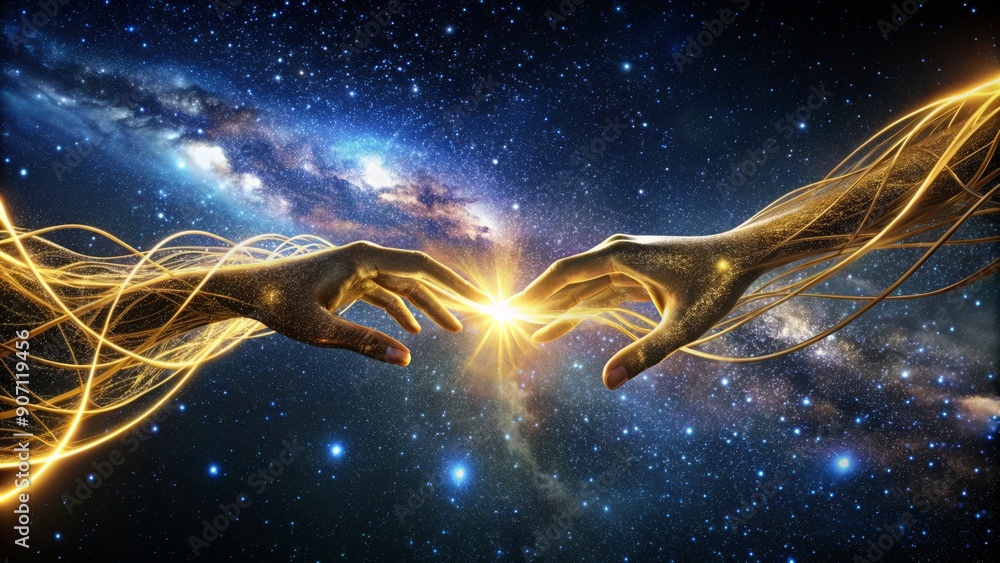 Delicate golden filaments weave together in a cosmic dance ...