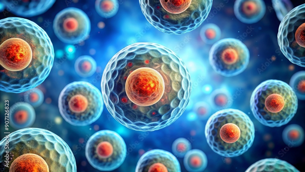 rendering of dividing cells during mitosis , biology, cell division ...