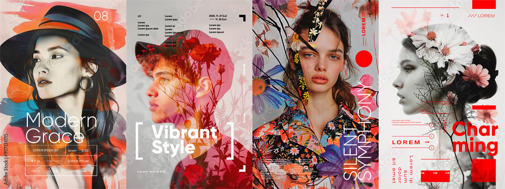 Set of fashion posters creatively blends double exposure portraits with ...