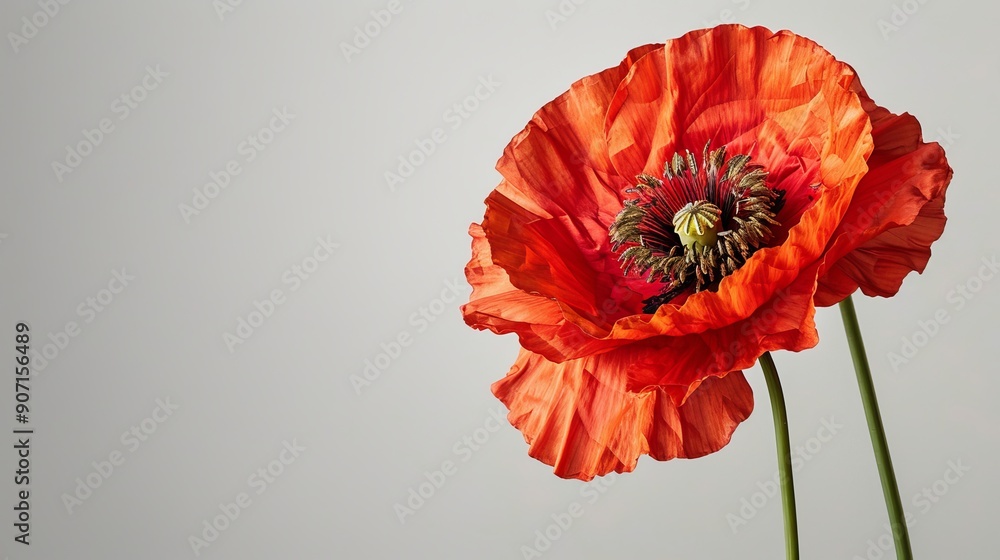 High-resolution poppy flower with vivid petals, isolated on a plain ...