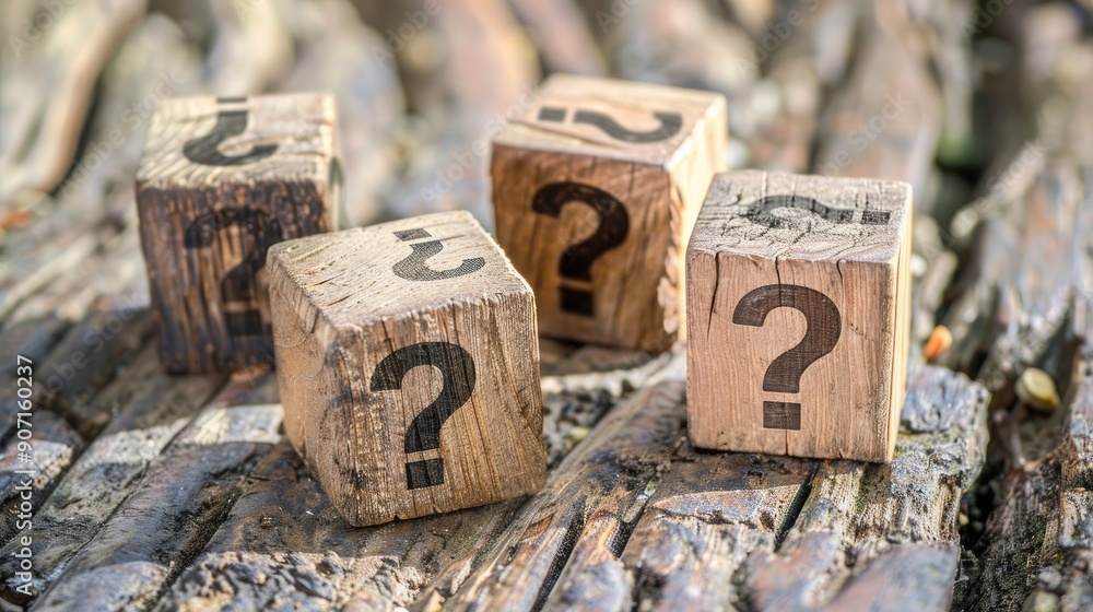 Interpreting Symbolism of Wooden Blocks with Question Marks Stock Photo ...