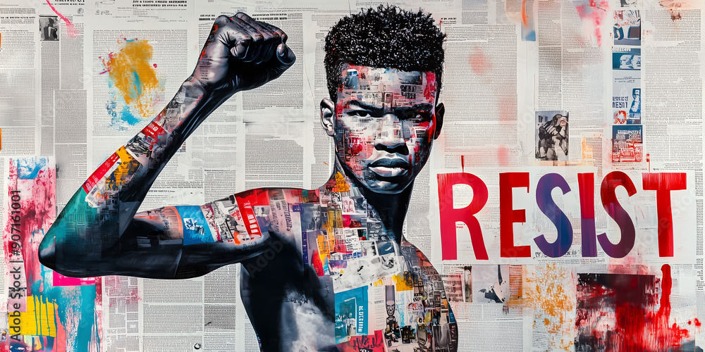 African man raising fist to resist against violence, rebel fighting ...