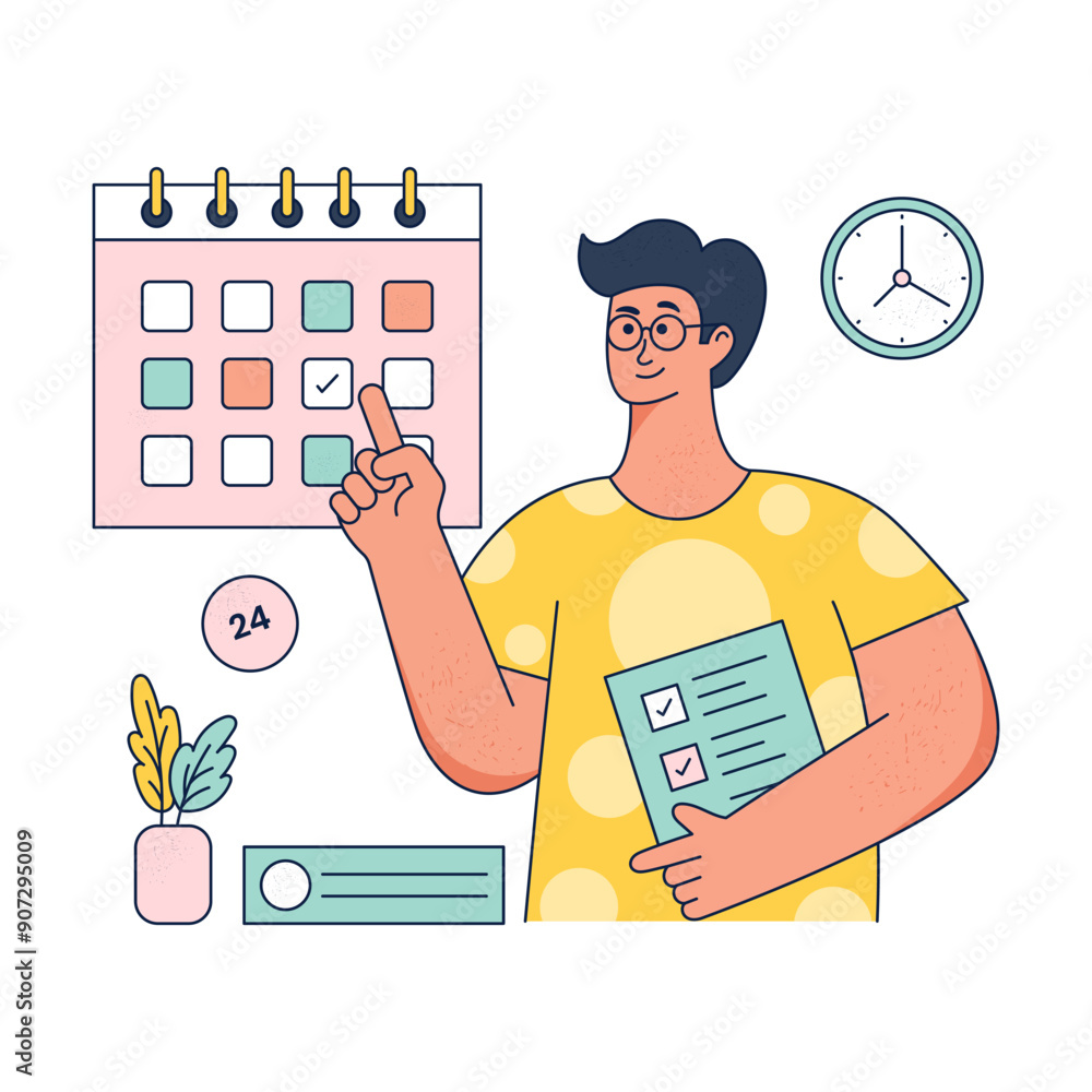 Appointment booking illustrated theme Man using a calendar for ...