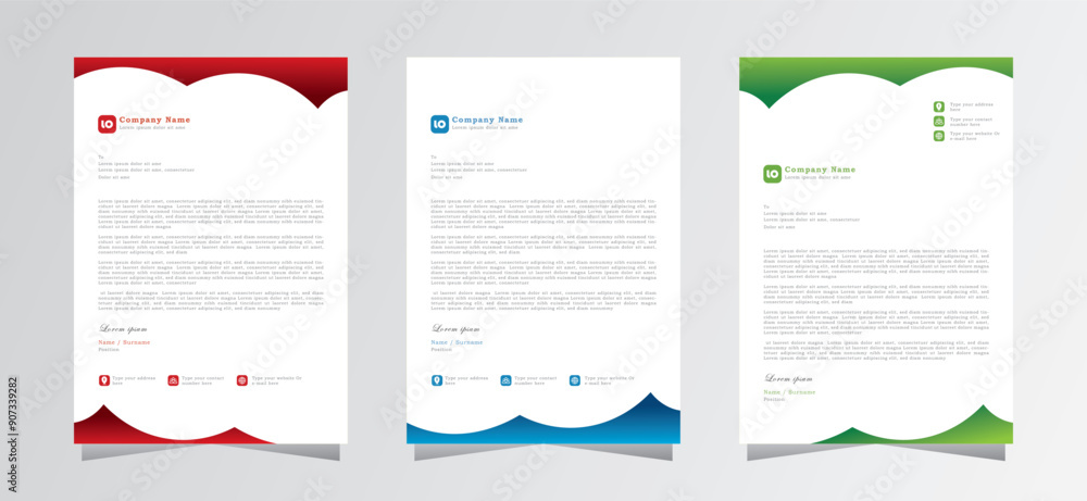 Company letterhead design template with red, blue and green colors ...