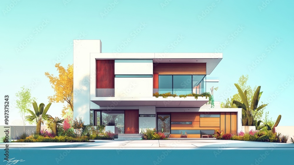 Environmentally friendly construction using recycled concrete, flat design, side view ...