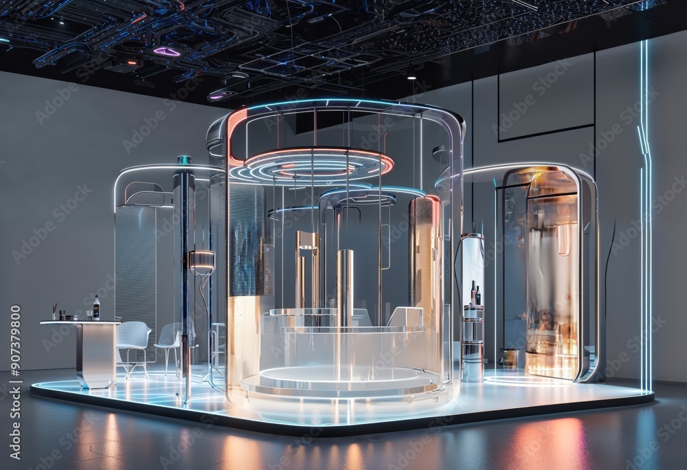 Futuristic Glass Exhibition Booth: A modern, sleek, and minimalist ...