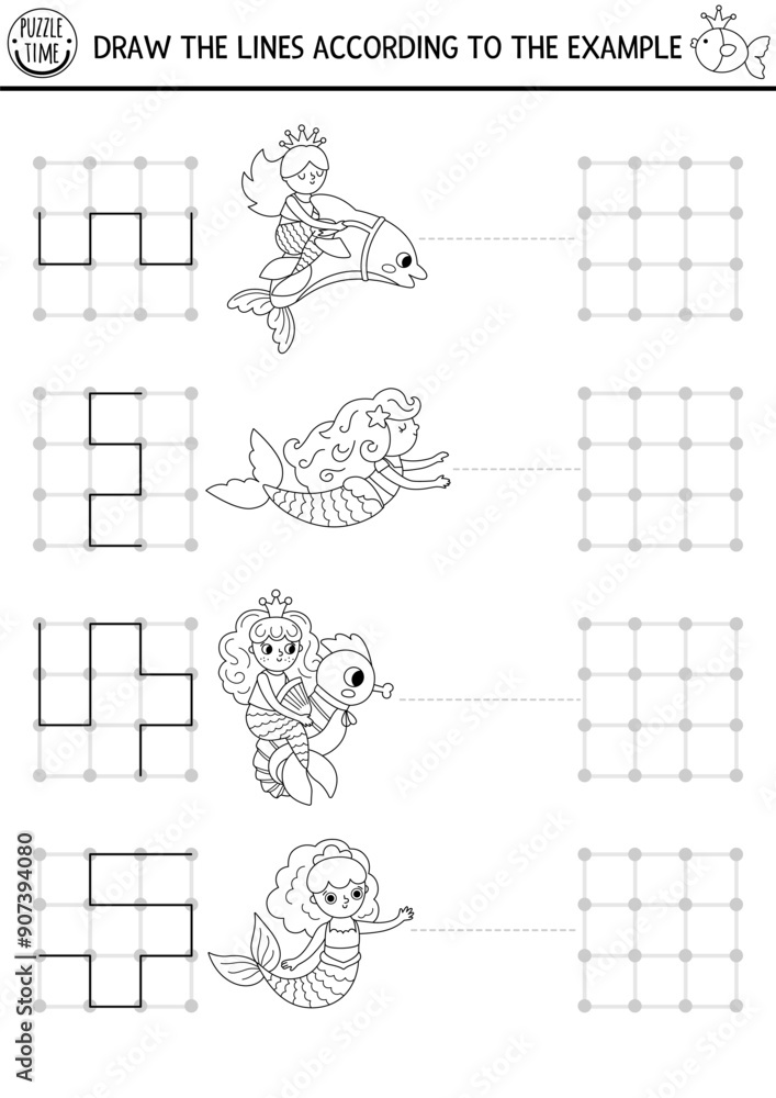 Image vectorielle Stock Mermaid black and white drawing, writing ...