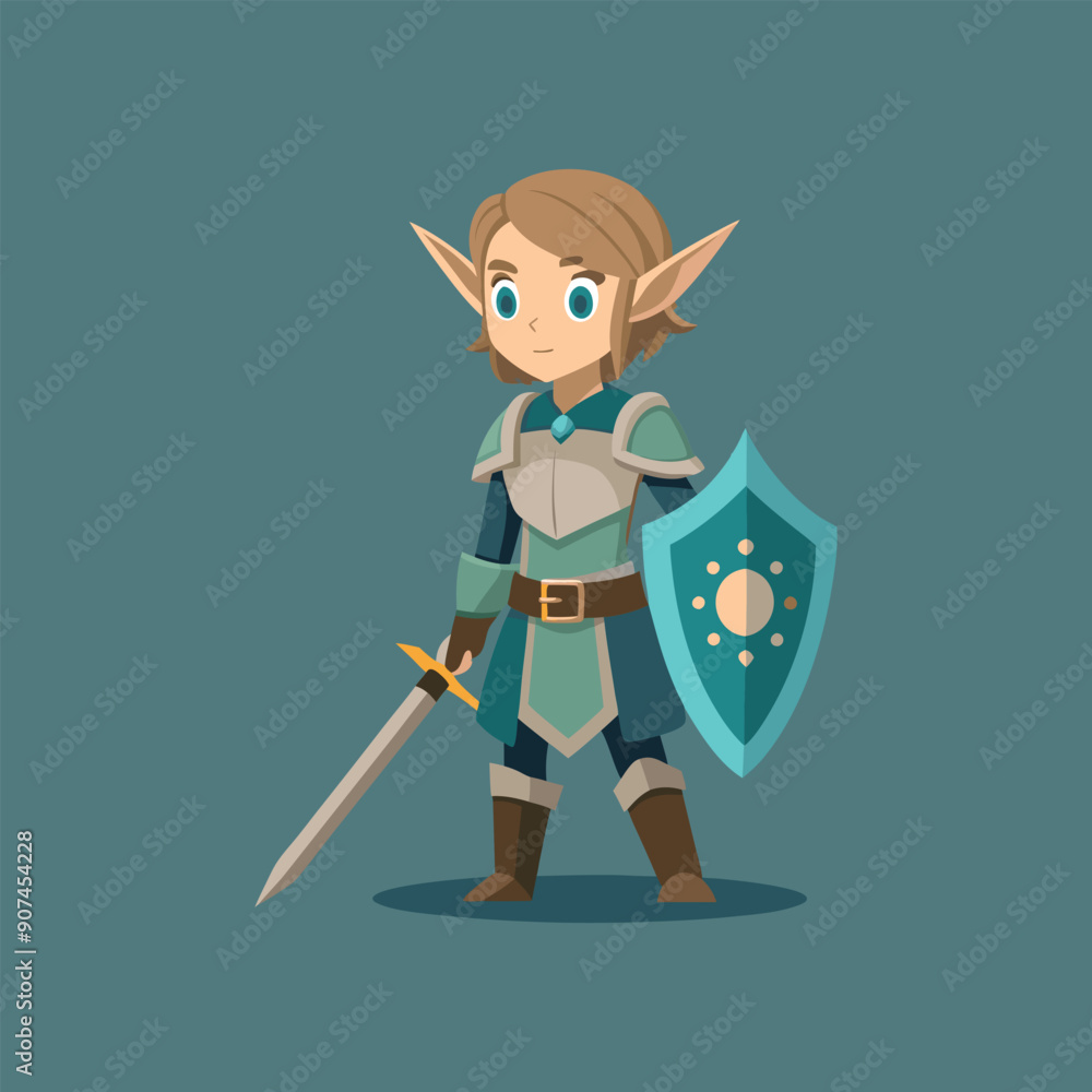 color full knight girl with a totem sword and a beautiful winged shield ...