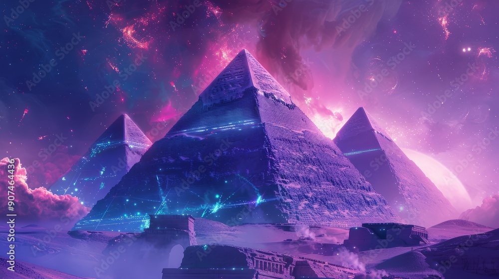 Digital art of the Pyramids in Egypt with a cosmic background ...