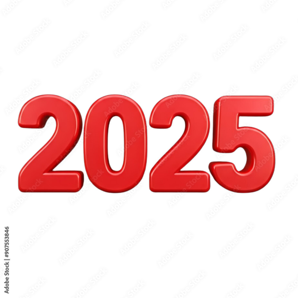 red 2025 happy new year on Isolated transparent background png ...
