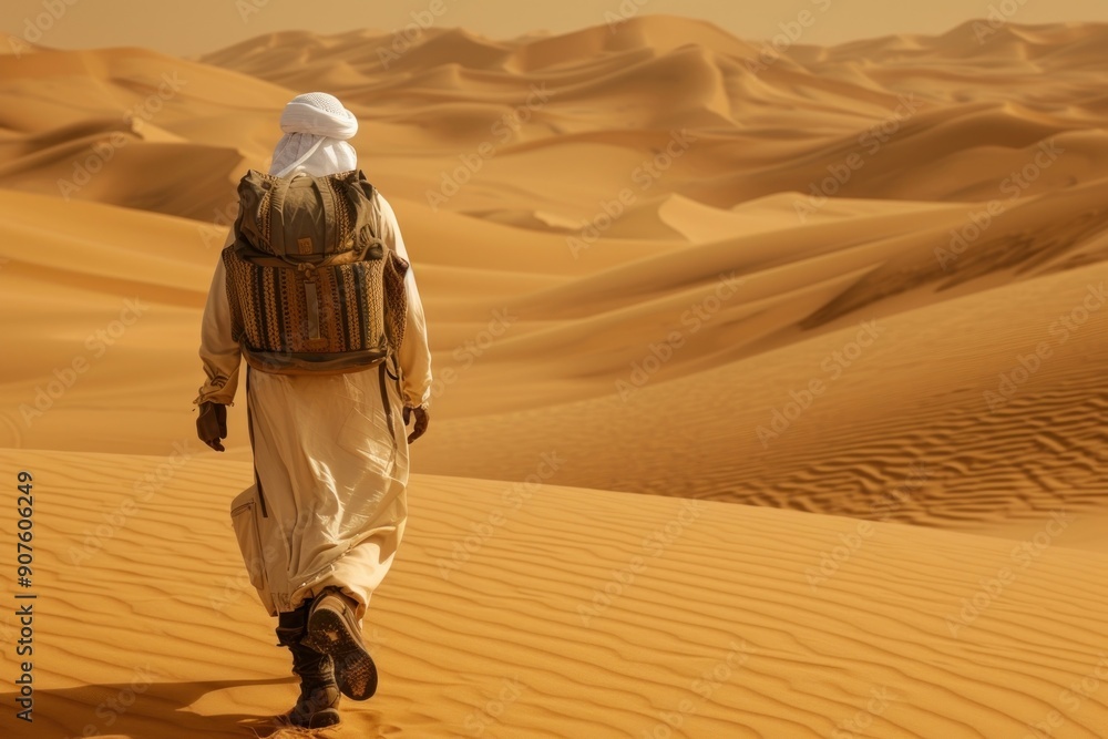 Middle eastern Explorer walking desert outdoors. Stock Photo | Adobe Stock