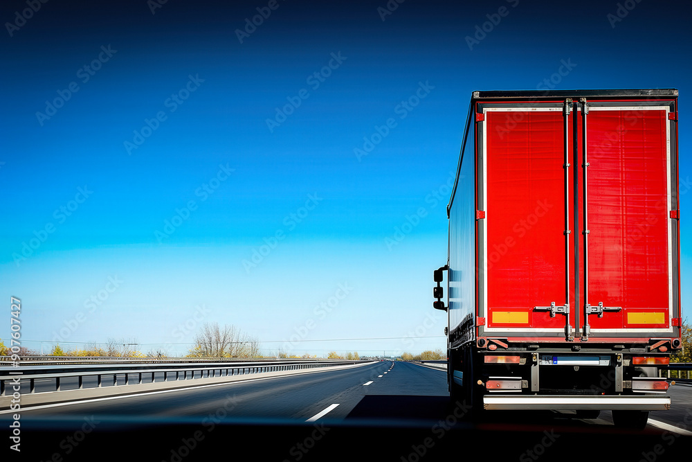 18 wheeler back - Back view of semi truck traveling down highway ...
