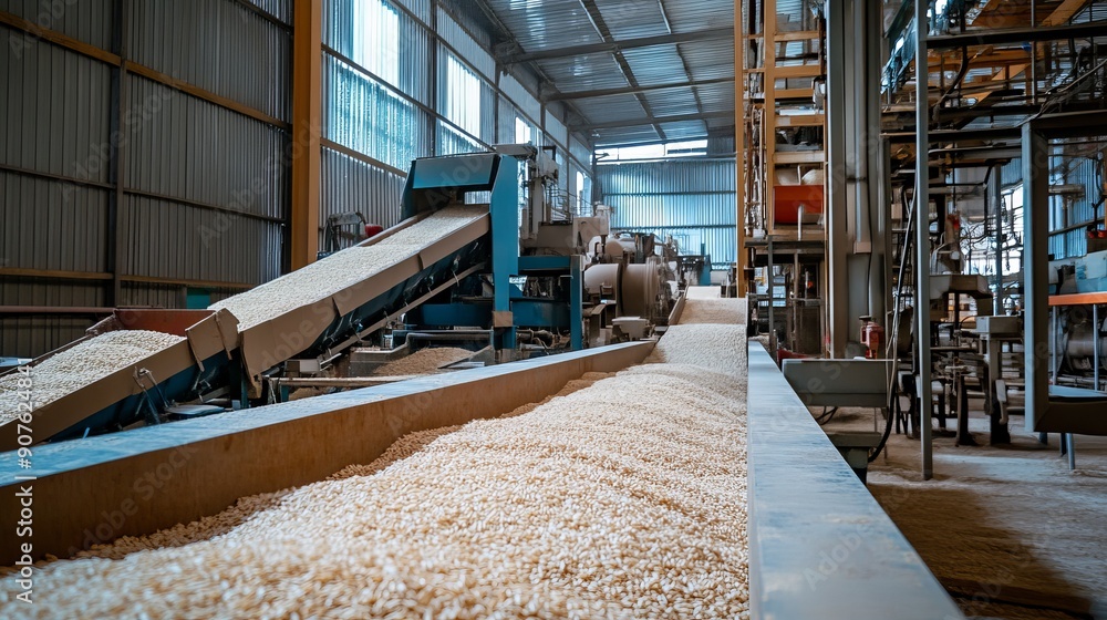 Interior of a rice milling factory showcasing a paddy drying machine ...
