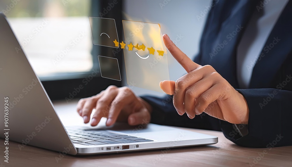 Rating Customer Satisfaction Online. Businessman interacting with ...