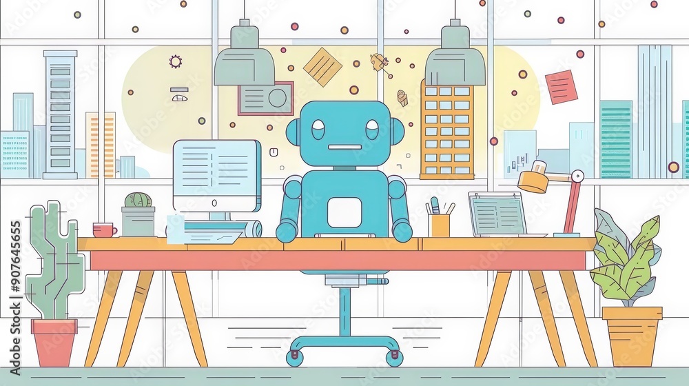 A Cute cartoon-style AI transforming organizational strategies for ...