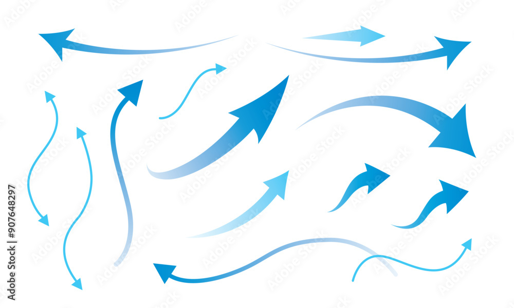 Blue arrows clean fresh air flow collection. Flat style curved arrow ...