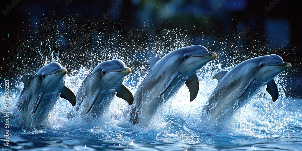 Flipper's Paradise: A pod of dolphins breaches the surface in unison ...