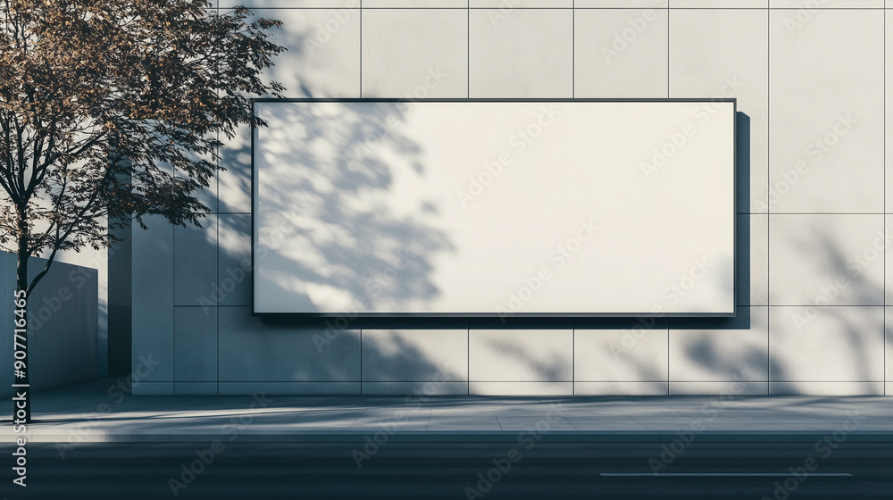 The image displays a large white billboard on a concrete wall in an ...