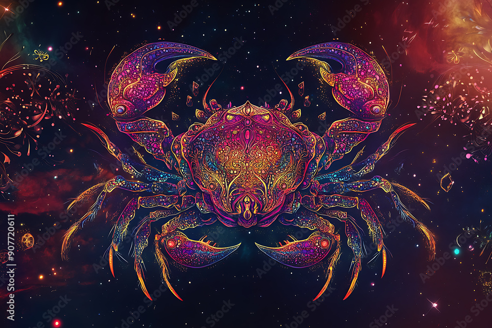 Cancer zodiac sign with intricate details and vibrant colors ...
