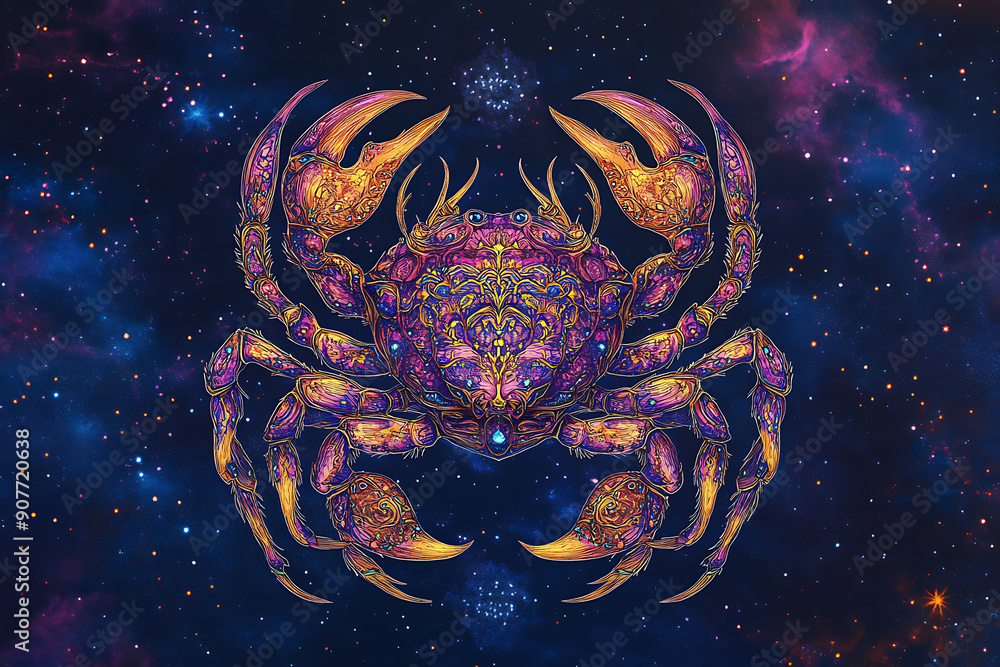 Cancer zodiac sign with intricate details and vibrant colors ...