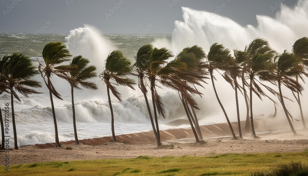 Windblown Majesty Palm trees bending gracefully in the face of strong ...