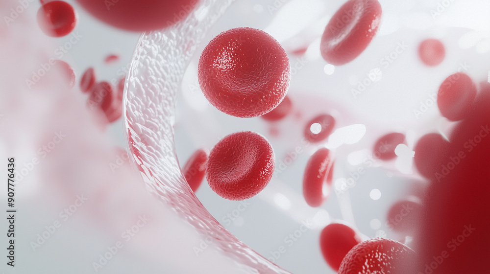 3D render of microscopic view of blood clotting process, featuring ...