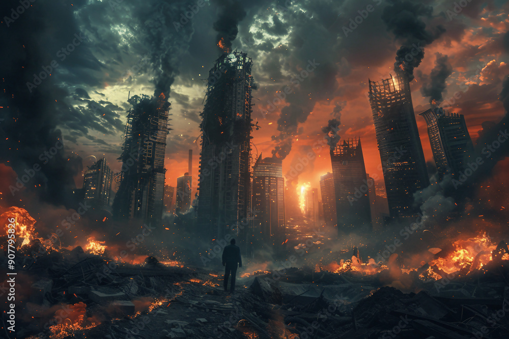 Image of scary apocalypse night disaster nuclear war generative Ai ...