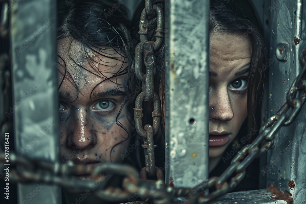 Generative AI conceptual image photo hostage prisoner person in cage ...