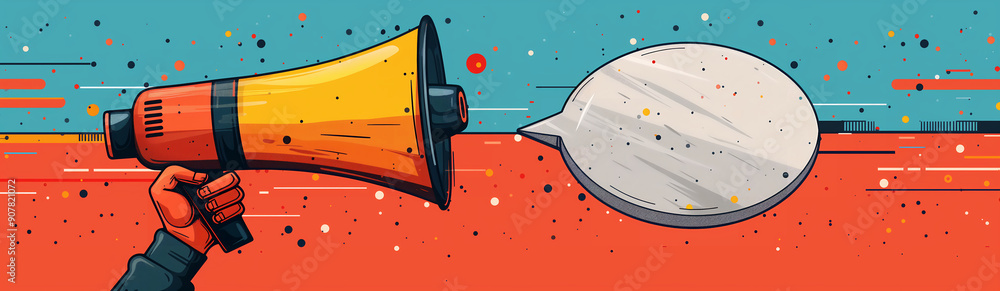 Cartoon notification banner, promotion banner, loudspeaker notice ...