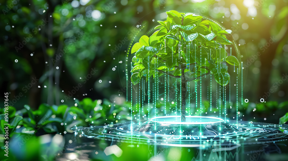 Smart farm digital icon and futuristic AI data infographic of a ...