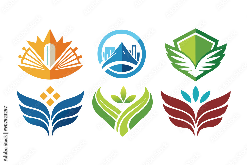 Six Abstract Logos with Different Shapes and Color Combinations Stock ...