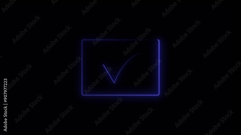 neon check mark icon neon glowing blue color and blue rectangle 4k ...