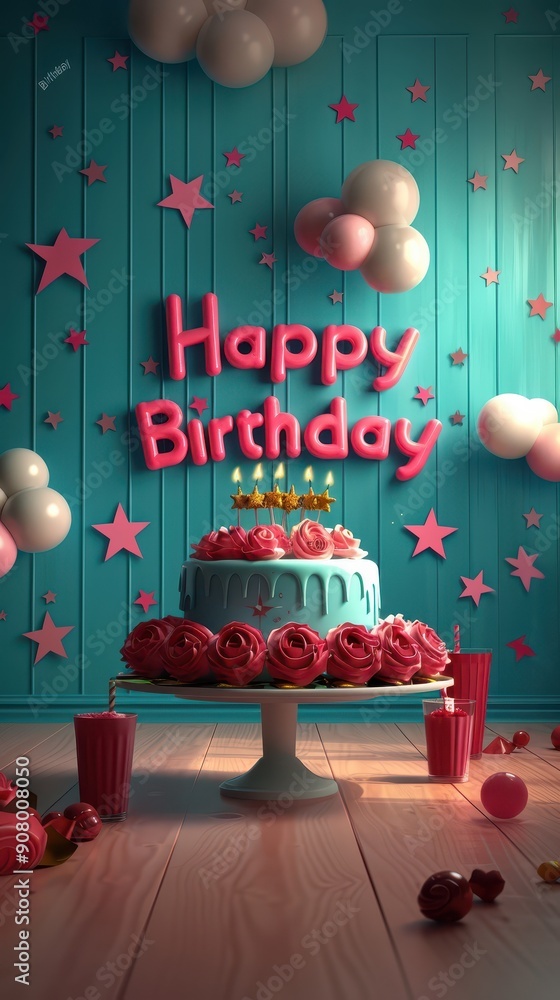 Birthday background with a large "Happy Birthday" banner, pastel colors ...
