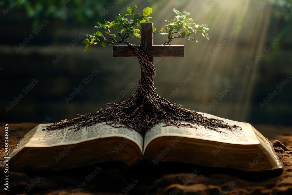 Living Word. The Living Word: A Cross with Roots Intertwined in an Open ...