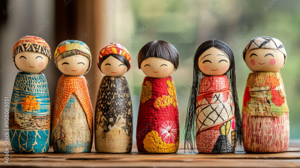 Highlight dolls from various cultures, like Japanese kokeshi, Russian ...