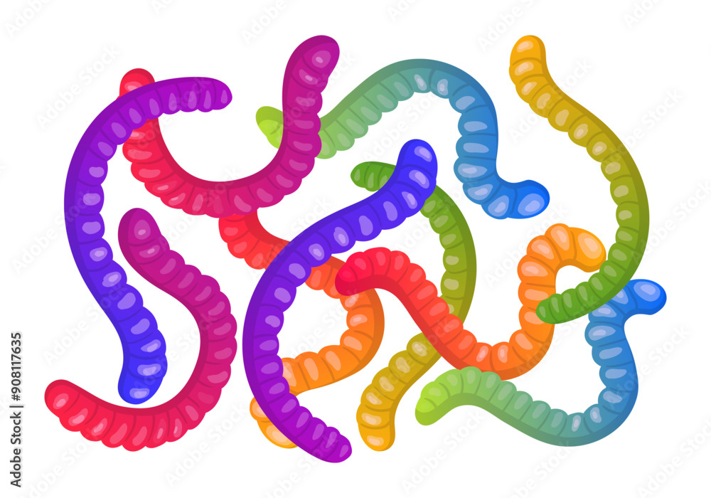Gummy worms. Chewy marmalade shaped like worms, jelly candies, cute ...