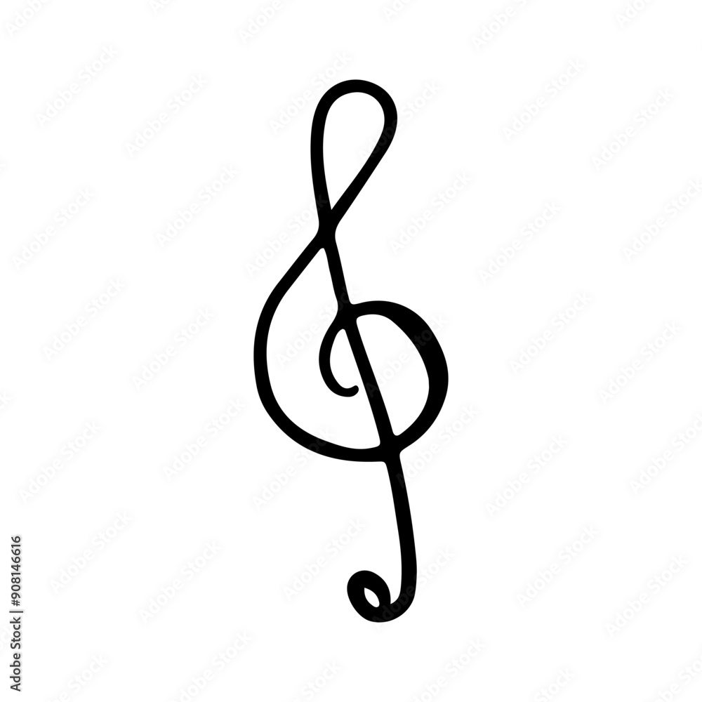 Treble g clef symbol. Doodle style drawn black treble clef isolated on ...